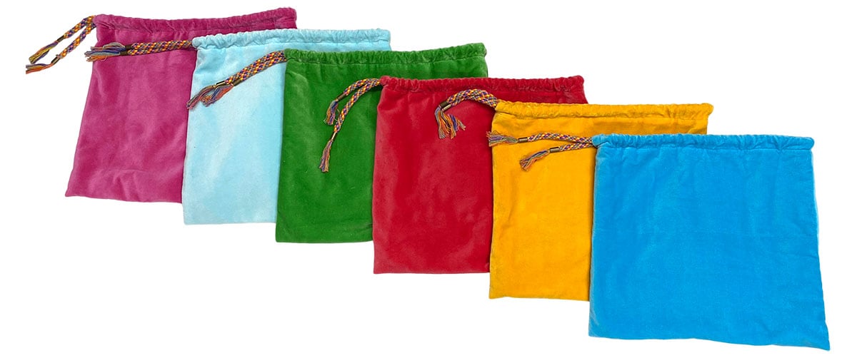 Velvet Handbag Pouches with Multicolour Drawstring | The Stripes Company UK