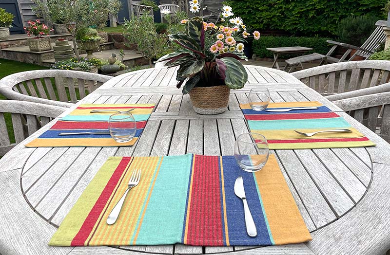 Blue, Sand, Turquoise Striped Linen Place Mats - set of 4 | The Stripes ...