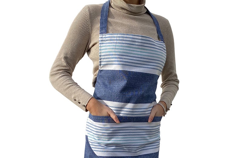 Striped Cotton Aprons Denim Blue, White, Aquamarine Stripes | The ...