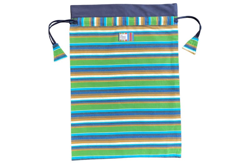Green, Navy, Ochre Stripe Large Drawstring Bags | Santa Sacks | Kit ...