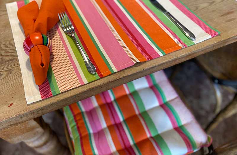 Cream, Pink, Orange Striped Place Mats - Colourful Table Mats set of 4 ...