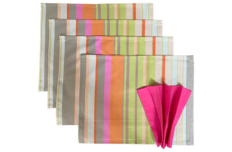Stone, Pale Green, Terracotta Striped Place Mats - Colourful Table Mats ...