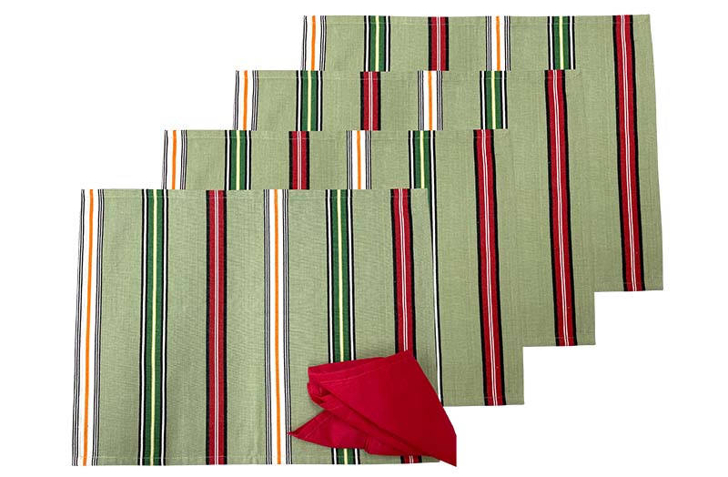 Pale Green, Green, Red Striped Place Mats - Colourful Table Mats set of ...