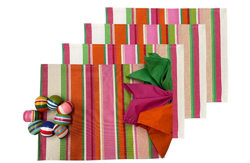 Cream, Pink, Orange Striped Place Mats - Colourful Table Mats set of 4 ...