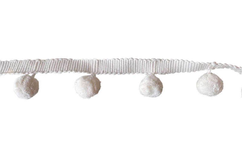 White Bobble Fringe | White Pom Pom Fringe | The Stripes Company UK